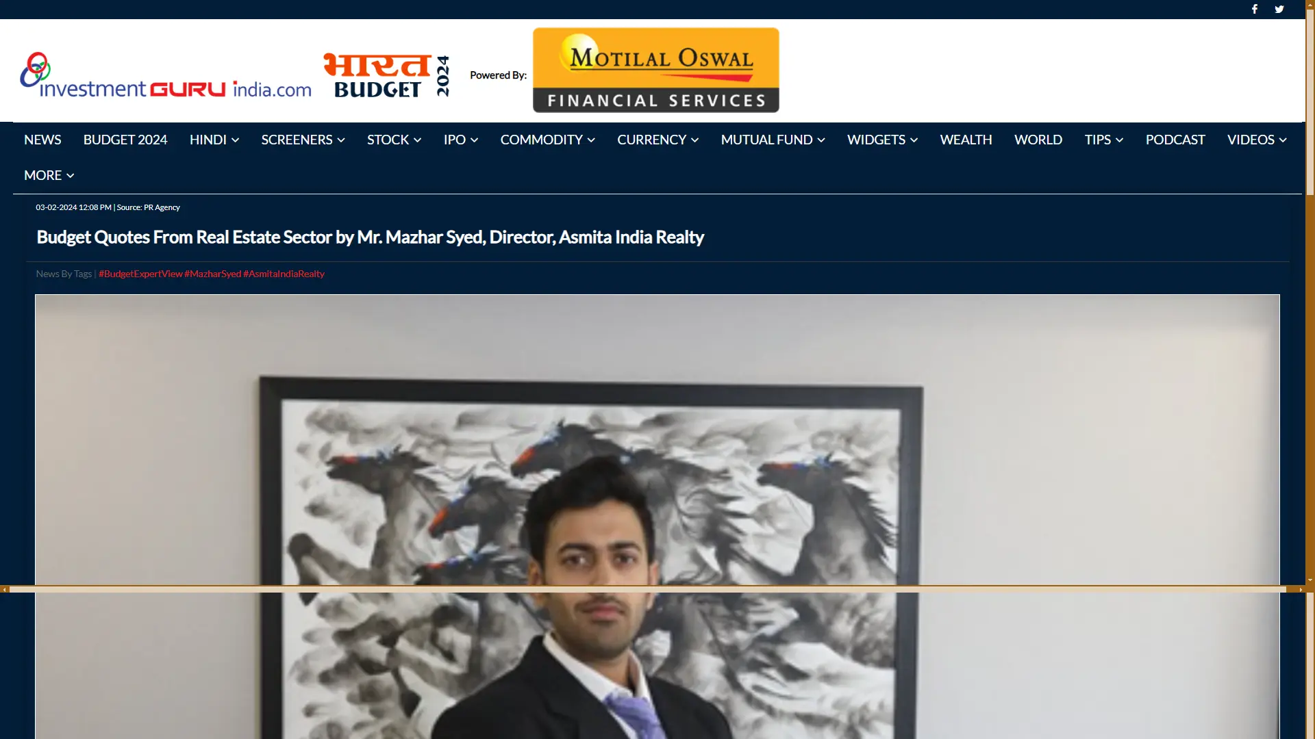 Budget Quotes From Real Estate Sector by Mr. Mazhar Syed, Director ...